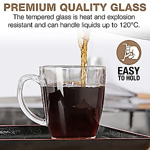 Eparé 12 oz Clear Glass Coffee Mugs Set of 6 - Glass Mugs for Hot Beverages - Durable Clear Coffee Cups - Tempered Glass Coffee Cup - Tea & Coffee Glass Cup - Giftable Clear Coffee Mug with Handle