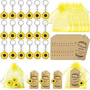 PPXMEEUDC 72 PCS Sunflower Party Favors Set Include Sunflower Keychains Organza Bags Thank You Kraft Tags for Party Supplies School Reward Birthday Wedding Baby Shower Return Present