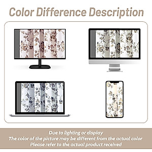 DriftAway Watercolor Floral Botanical Lined Thermal Insulated Window Curtain Valance Rod Pocket 52 Inch by 18 Inch Plus 2 Inch Header White Beige 2 Pack