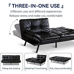 Hcore Futon Bed, Mid-Century Modern Memory Foam Loveseat Sofas, Black