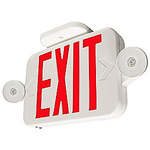 LFI Lights | Compact Combo Red Exit Sign with Emergency Lights | White Housing | All LED | Two Adjustable Round Heads | Hardwired with Battery Backup | UL Listed | (2 Pack) | COMBOJR-R