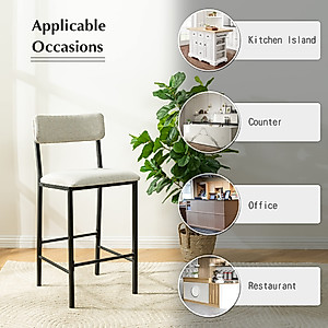 LAVIEVERT Bar Stools, Set of 2 Bar Chairs, Kitchen Island Chairs Counter Height Barstools with Soft Cushion & Backrest and Metal Footrests - Grey