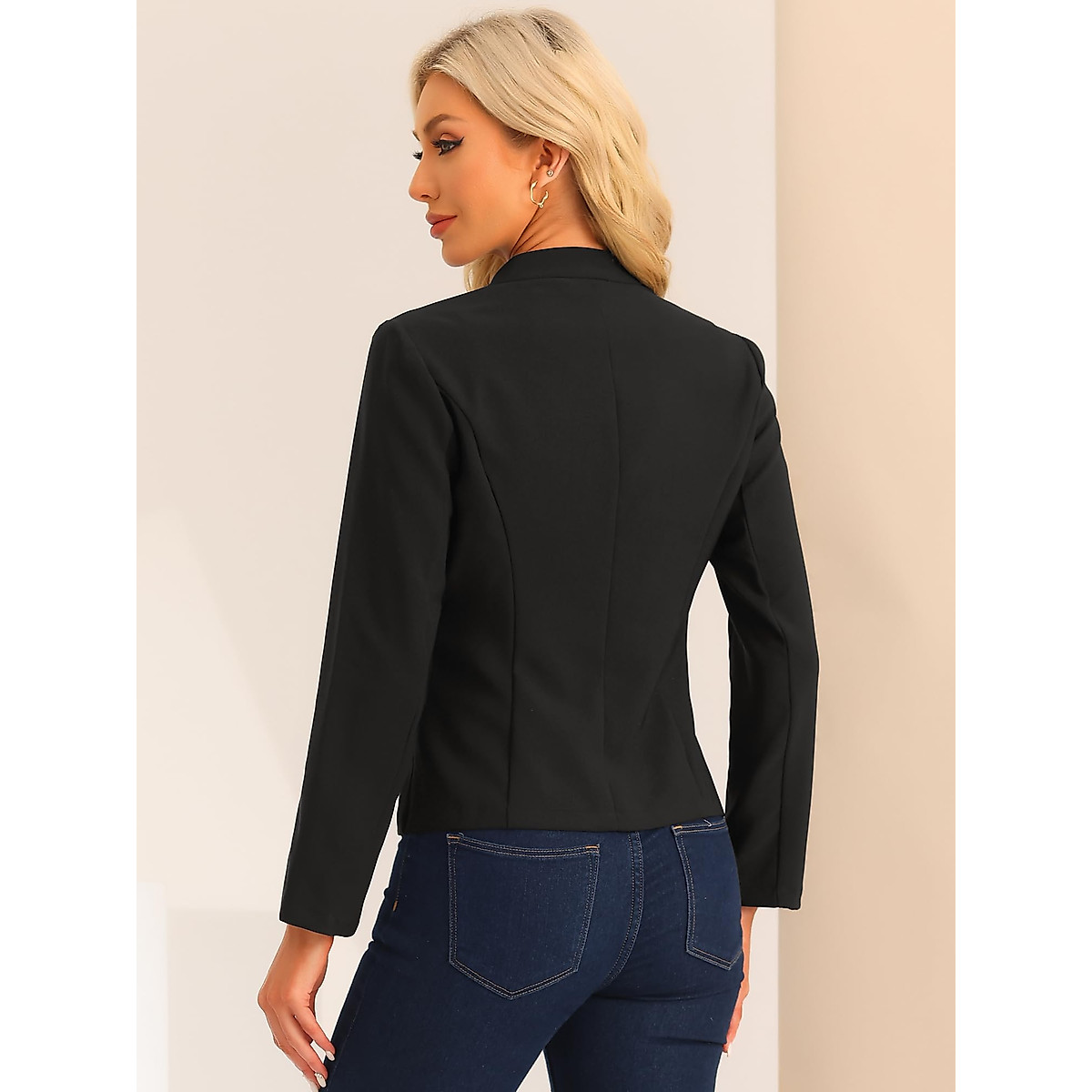 Allegra K Casual Blazer for Women's Notched Collar Long Sleeve Slim Work Office Blazer Jacket Medium Black