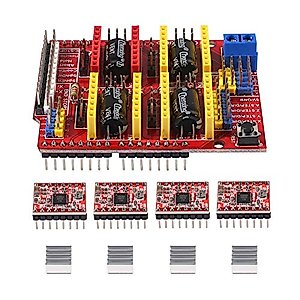 ACEIRMC 3D Printer CNC Shield V3 Engraver Expansion Board with 4X A4988 Driver Module and 4 x Radiator (Kits)