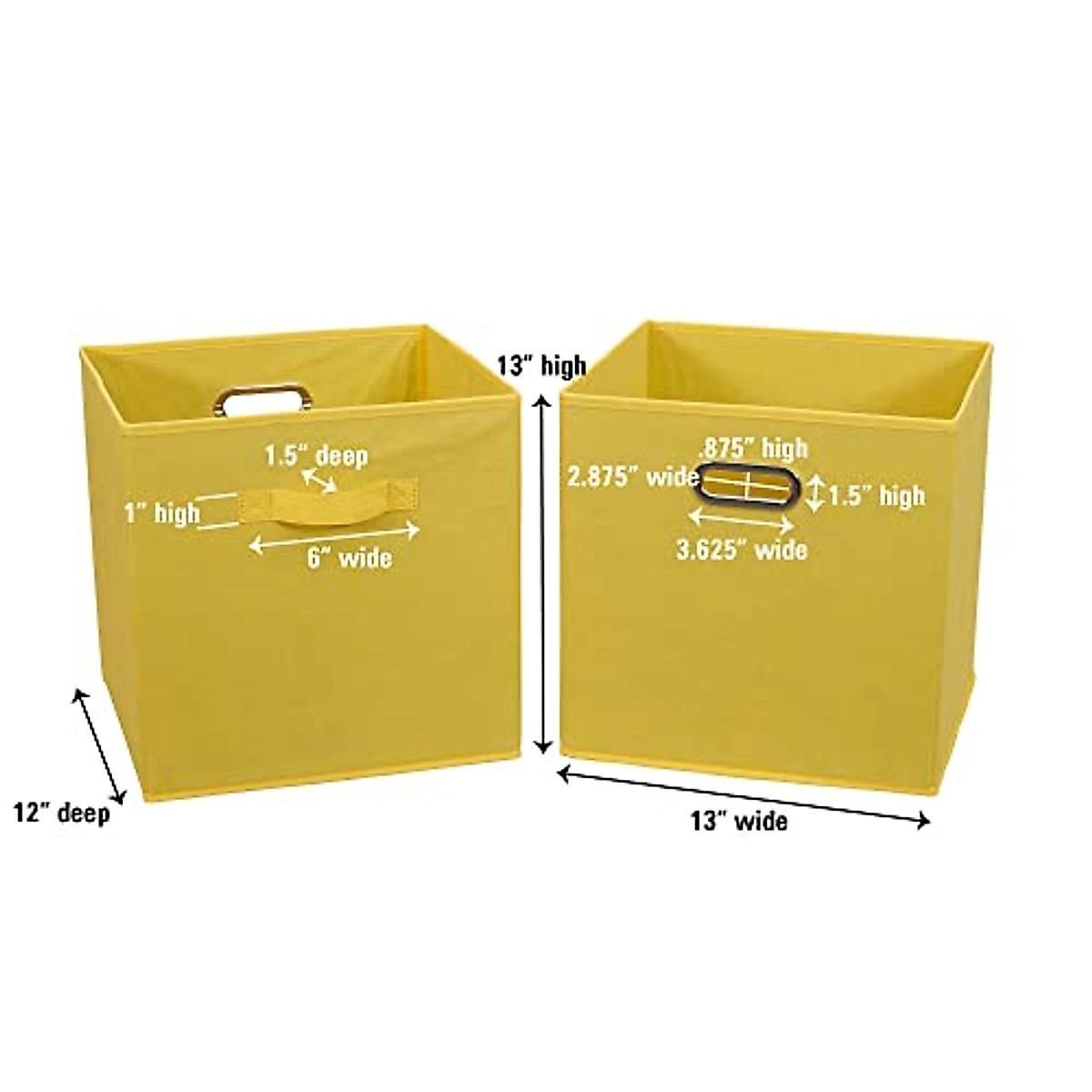 Household Essentials, Golden Yellow 2 Pack Open Storage Bins with Dual Handles, 13 x 12 x 13