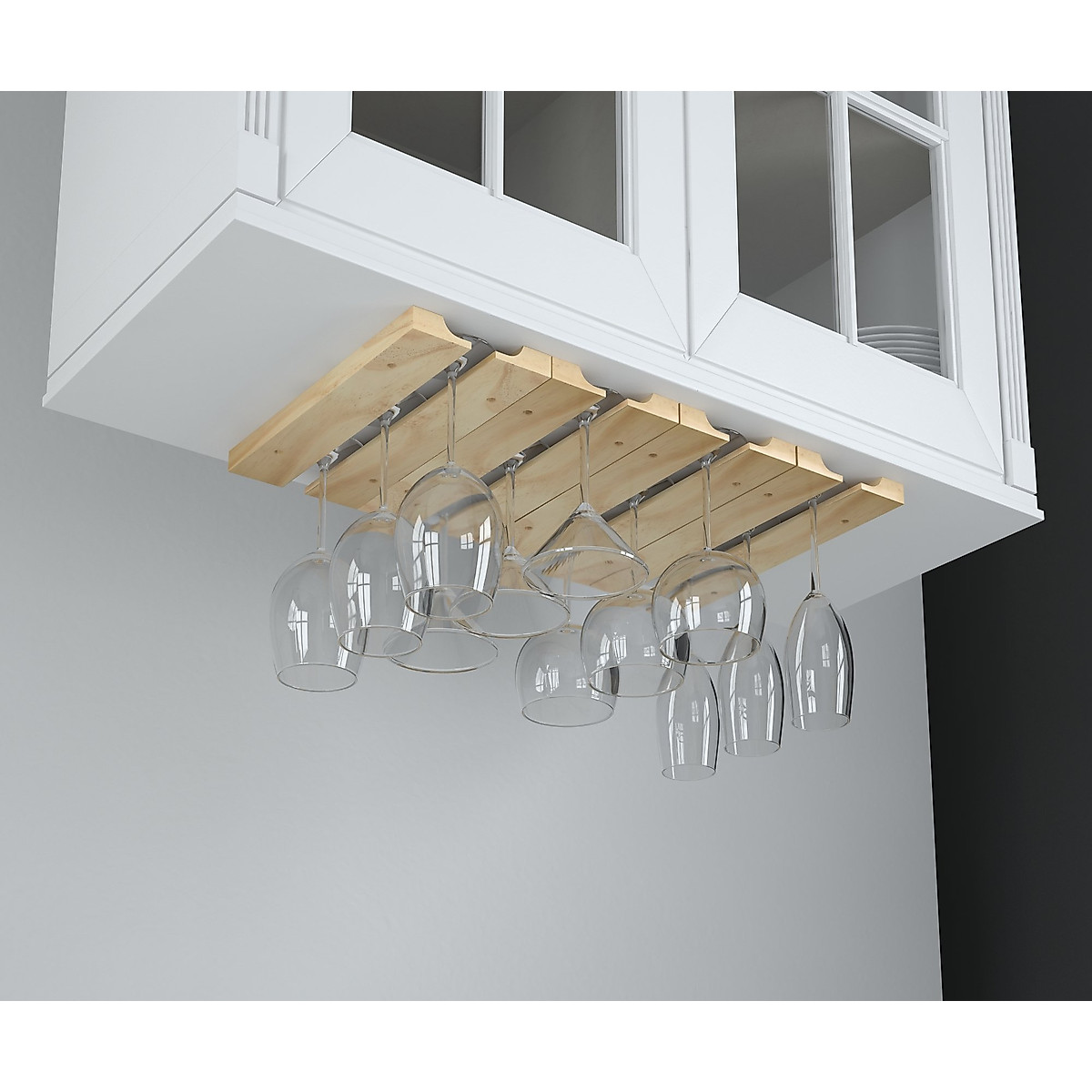 Rustic State Vigo 4 Sectional Adjustable Under Cabinet Mount Wood Stemware Rack Hanging Shelf Glassware Holder Bar Organizer with up to 12 Wine Glass Storage 12 Inch Deep Natural