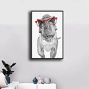Black and White Dinosaur Art Print Girls Nursery Wall Art Canvas Painting Farm Animal Nordic Poster-08x12inch(20x30cm)-Wooden Framed