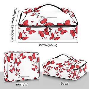 Kcldeci Insulated Thermal Food Carrier Insulated Casserole Carrier for Hot or Cold Food,Red Butterflies Insulated Tote Bag for Potluck Cookouts Parties Picnic,Lasagna Lugger