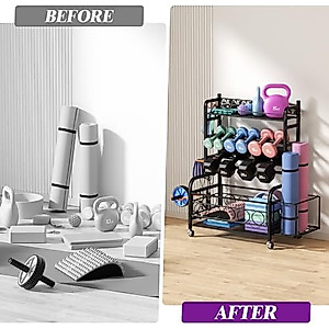 Weight Rack for Dumbbells, Dumbbell Rack Weight Stand, VOPEAK Home Gym Storage Rack for Yoga Mat Kettlebells and Strength Training Equipment, Weight Storage Holder Rack for Dumbbells with Wheels