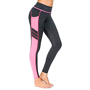 Flatik Women's Activewear Workout Yoga Pants Exercise Running Leggings with Side Pocket (X-Large, 1013Black/Black White)