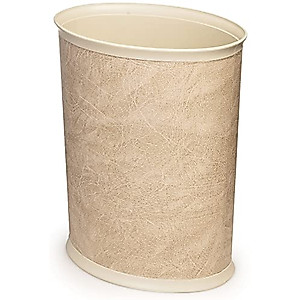 Made in USA Set of 2 Faux Beige Leather 5-Gallon Vinyl Waste Basket & Cube Tissue Box Cover