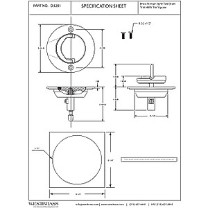 Westbrass D3201-62 Roman Tub Drain Trim with 4-1/4" OD Tile Square, Matte Black