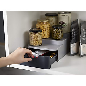 Joseph Joseph CupboardStore Compact 3 Tier Shelf Organizer with Drawer for Cabinet, Gray (Pack of 2)