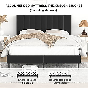 Flolinda Full Bed Frame with Velvet Upholstered Headboard, Wooden Sprung Slat Support Extend Mattress Life, Modern Platform Bed Frame No Box Spring Needed, Easy Assembly, Black
