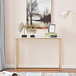 42” Console Tables for Entryway, Faux Marble Sofa Tables, Entryway Table for Living Room, Gold Entrance Table, MDF Entry Table, Foyer Tables w/ Metal Frame, Behind Couch Table for Hallway (Gold Frame)