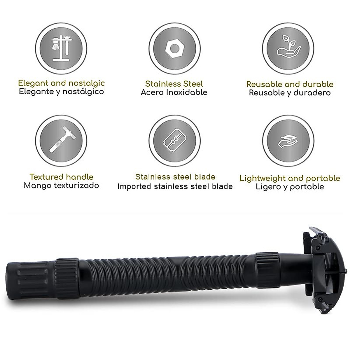 GDMG Butterfly Open Razor-Long Handle Double Edge Safety Razor,Safety Razor, Fit the skin, Clean Shaving Razor for Men