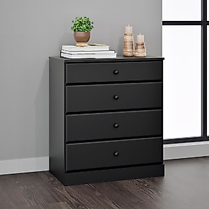 Prepac Astrid 4 Drawer Dresser for Bedroom, Chest of Drawers, Bedroom Furniture, Clothes Storage and Organizer, 18.25" D x 30" W x 34" H, Black, BDBR-0401-1