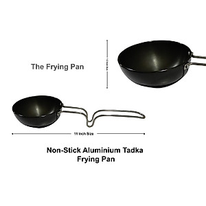 WhopperOnline Essential Non-stick Hard Anodized Tadka Frying Pan with Wire Handle, Spice Heating Pan, Temper Pan - Black, 11 inch