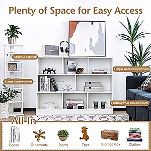 GOFLAME 8 Cube Storage Shelf Organizer, 3-Tier Wooden Open Bookshelf, Cabinet Table, Freestanding Book Storage Shelves with Compartments for Living Room (White)