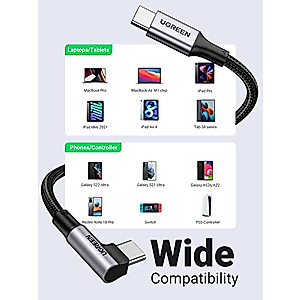 UGREEN 100W USB C Cable 90 Degree Type C Charging Cable Compatible with MacBook Pro 2022, iPad Pro 2022, Elitebook, Dell XPS, Samsung Galaxy S23/S22/Z Fold, Pixel, PS5, Switch, etc. 10FT