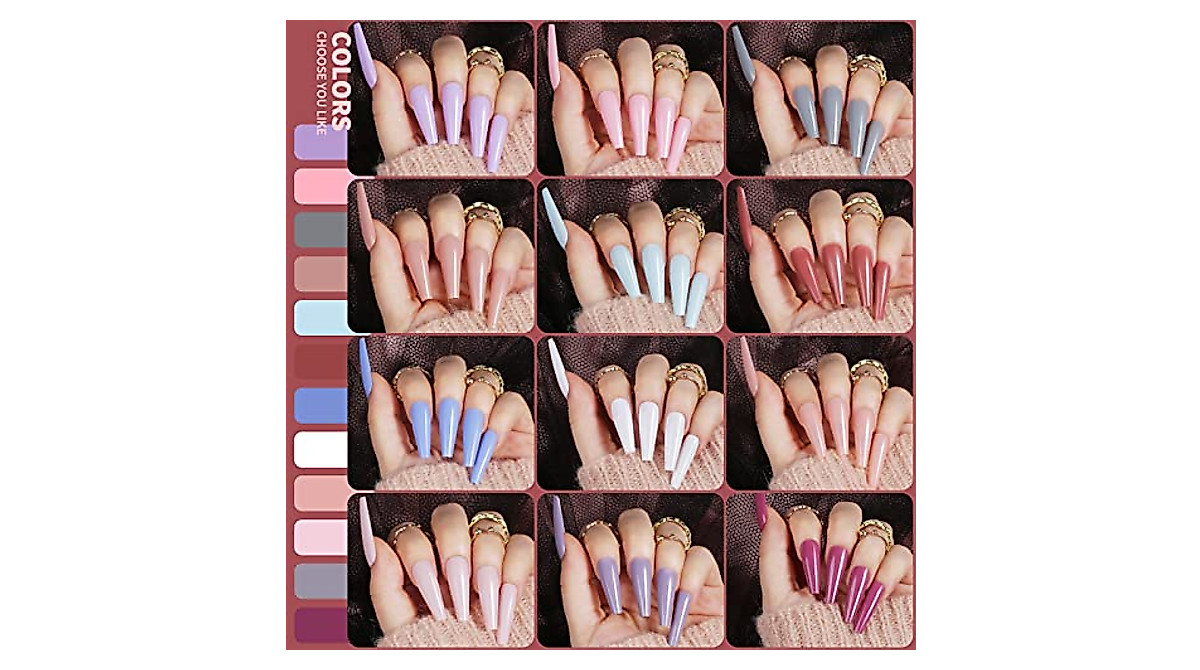 Teenitor Long Coffin Press On Nails Kit - 576pcs Colorful Fake Nails