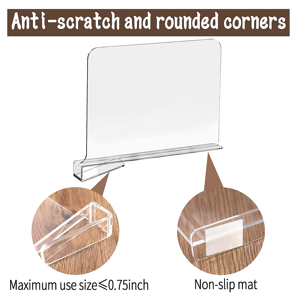 Hmdivor Acrylic Shelf Dividers for Closet Organization, Closet Shelf Dividers Closet Organizer for Wood Shelf and Cabinets Shelf in Bedroom, Kitchen and Office(6pcs)