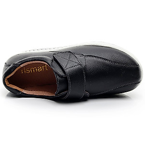 rismart Women's Wedge Rocker Fitness Comfortable Smooth Leather Fashion Sneakers SN8787(Black,7.5 M US)