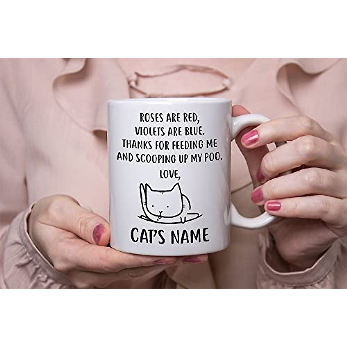 Personalized Cat Mom Dad Coffee Mug, Custom Cat Name Gift, Roses are Red, Violets are Blue, Thanks for Feeding Me, Gift for Cat Mom Cat Dad, Cat Lovers, Christmas Birthday Presents Hilarious Gag Gifts