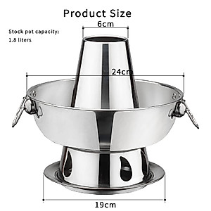 stainless steel hot pot Chinese Charcoal hotpot, Chinese meats fondue Lamb outdoor cooker picnic cooke (1.9-QT, silver)