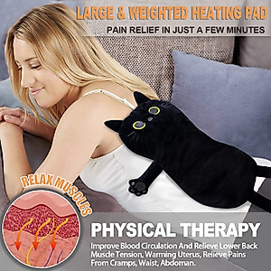 Large Microwave Heating Pad with Washable Cover 21 * 12" Microwavable Heating Pads for Cramps, Back, Neck Shoulder Pain Relief, Cordless Weighted Moist Heat Pack, Black Cat