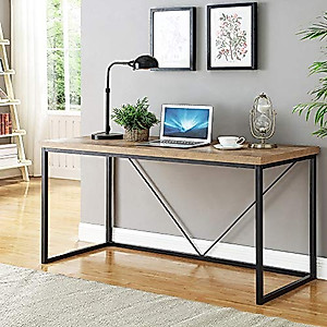 FOLUBAN Rustic Industrial Computer Desk,Wood and Metal Writing Desk, Vintage PC Table for Home Office, Oak 60 inch