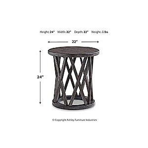 Signature Design by Ashley Sharzane Rustic Round End Table Made of Solid Pine Wood, Gray with Weathered Finish
