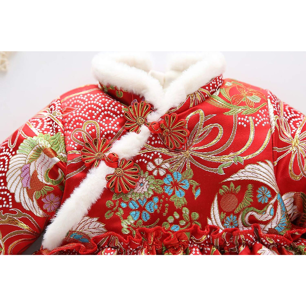 Quenny Girls' Cheongsam Dress,Baby-Girls' Thickened Chinese Style Princess Dress,Babys' New Year's Dresses. (Swan Print, XXX-Large(2-3Y))