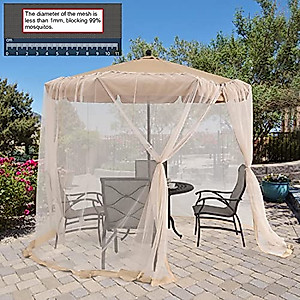 ABCCANOPY Upgrade 9FT-11FT Patio Umbrella Mosquito Netting Adjustable Mosquito Net with Zipper Door for Most Outdoor Market Table Umbrellas or Cantilever Offset Hanging Umbrellas (Beige)