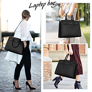 Laptop Bag for Women 15.6 Inch Waterproof Leather Lightweight Business Office Work Bag Large Capacity Professional Briefcase Computer Tote Fashion Handbag Shoulder Bag Black