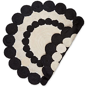 THE PIKKU INTERNATIONAL - Rug Round Jute Hand Woven Circle Design Area Rug White and Black Color Carpet (11 X 11 Feet)