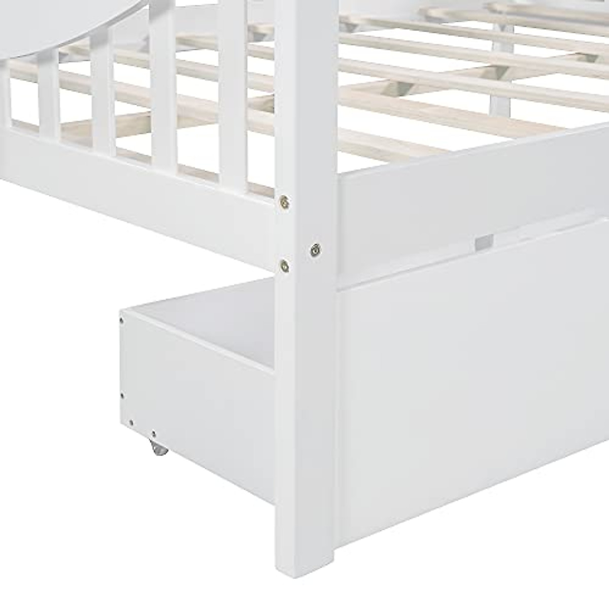 Aprilsoul Full Size Daybed with Two Drawers, Wood Slat Support, for Bedroom, Living Room, Guest Room, Children Room, Dormitory, Wooden Construction, Easy to Assemble, White