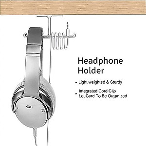 GOGUY Under Desk Hook Aluminum Stick-On Adhesive Dual Headsets Holder Mount PC Gaming Accessories, Headphone Stand with Cable Organizer,Black