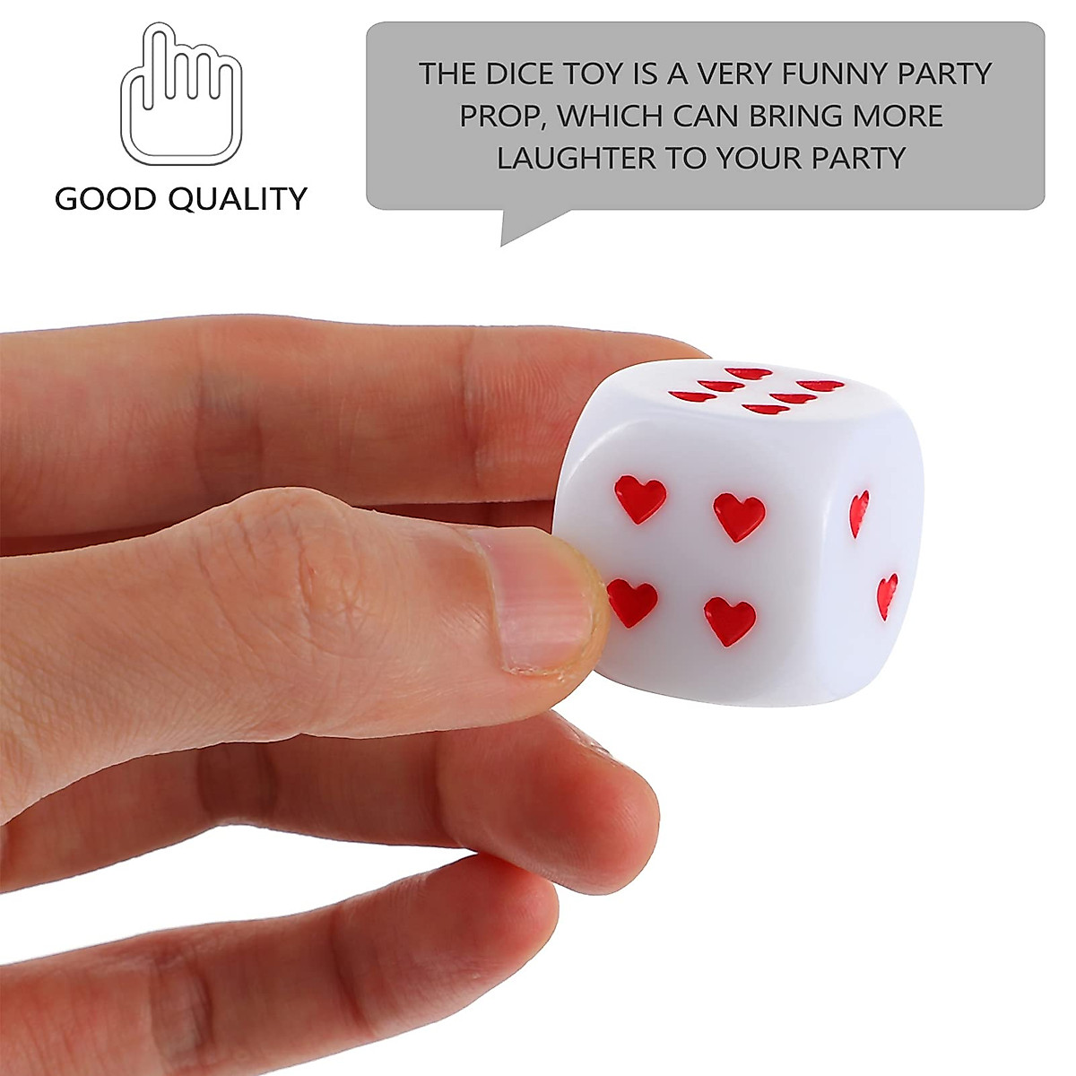 NUOBESTY Funny Math Games 8pcs Heart Dice White Red Dice Six Sided Gaming Dice 25MM Novelty Funny Party Favor for Carnival Graduation Club Playing Table Game Props Table Game Dice