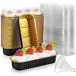 SGAOFIEE 100 Pack Mini Cake Pans With Lids, 6.8 Oz Mini Loaf Pans with Lids, Aluminum Foil Mini Cake Pans, Rectangle Baking Cups Muffin Tins, Disposable Bread Pan(100 Pack, 6.8oz)