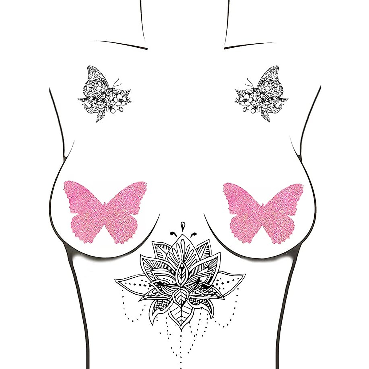 Neva Nude Bella Rosa Pretty Iridescent Pink Naughty Knix G String Naughty Knix Set with Matching Butterfly Nipztix Pasties