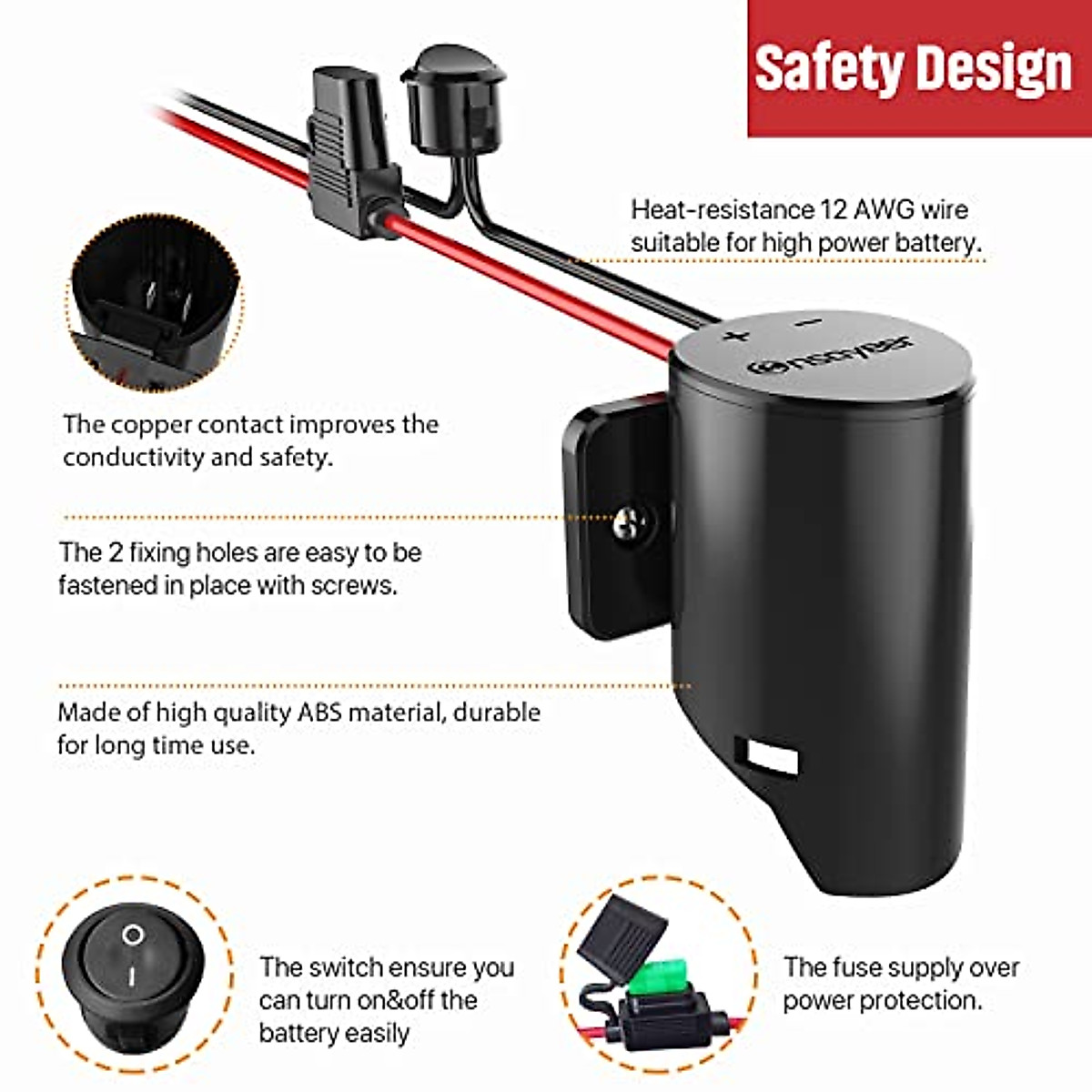 Power Wheel Adapter with Fuse & Switch, Secure Battery Adapter for Milwaukee 12V M12 Lithium Battery, with 12 Gauge Wire, Good Power Convertor for DIY Ride On Truck, Robotics, RC Toys and Work Lights