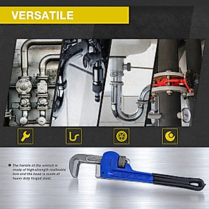 KOTTO 4 Pack Set Heavy Duty Pipe Wrench Set Heat Treated Adjustable 8, 10, 12, 14 Inches Soft Grip Plumbing Wrench Set with Storage Bag (Blue)