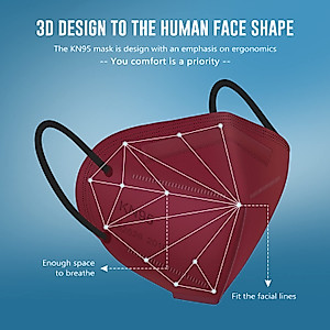 WWDOLL KN95 Face Mask 50 PCs, Multiple Colour 5 Layers KN95 Masks, Disposable Respirator Protection Mask for Men and Women(Pink, Blue, Grey, Red, Purple)