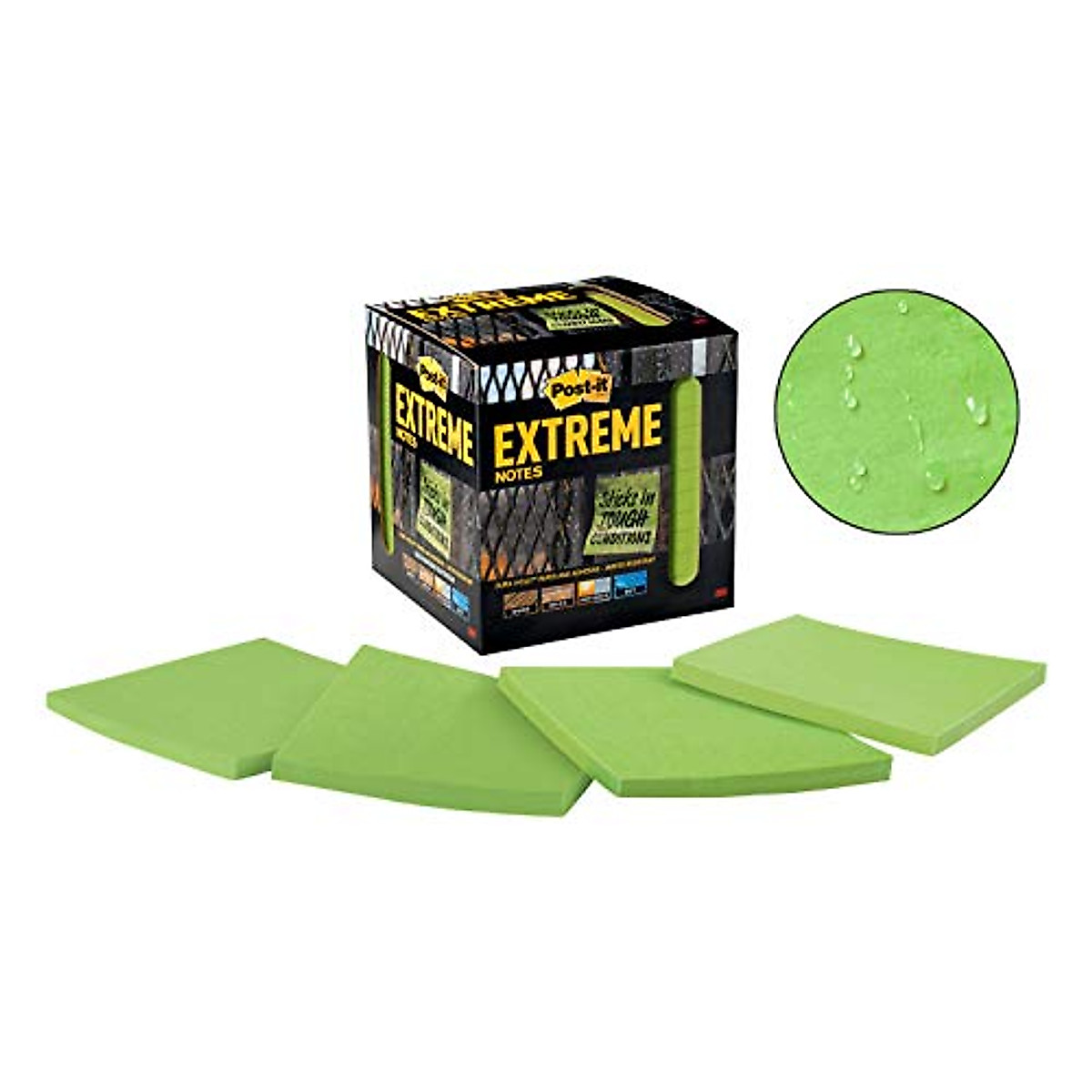 Post-it Extreme Notes, Works outdoors, Removes cleanly, 100X the holding power, Green, 3 in x 3 in, 12 Pads/Pack, 45 Sheets/Pad (EXTRM33-12TRYG)