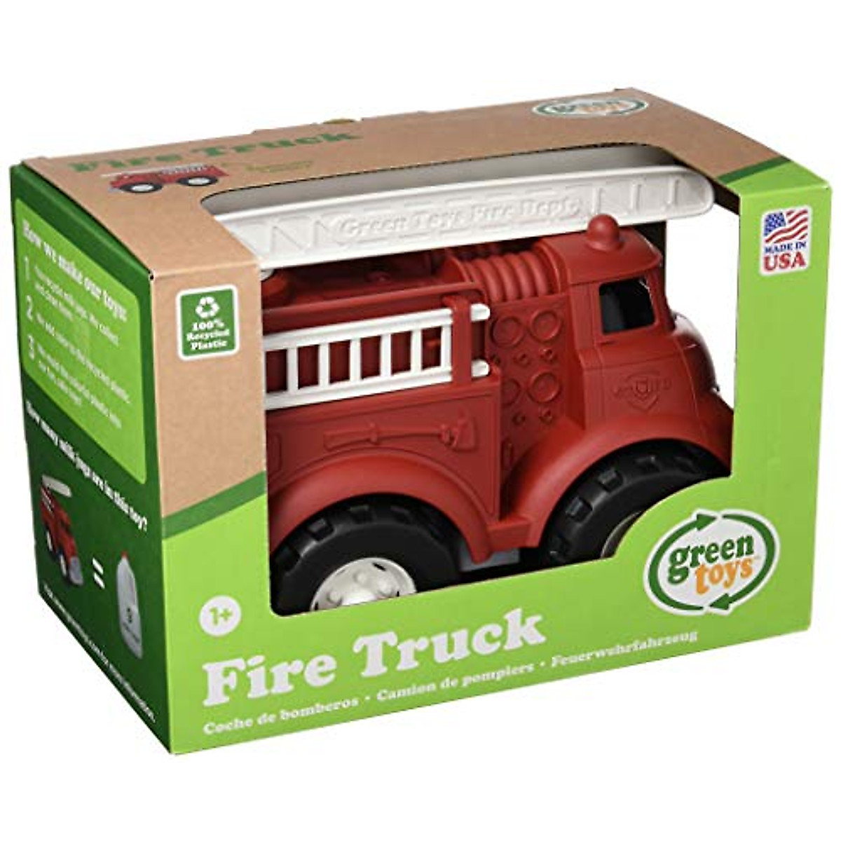 Green Toys Fire Truck, Red 4C - Pretend Play, Motor Skills, Kids Toy Vehicle. No BPA, phthalates, PVC. Dishwasher Safe, Recycled Plastic, Made in USA.