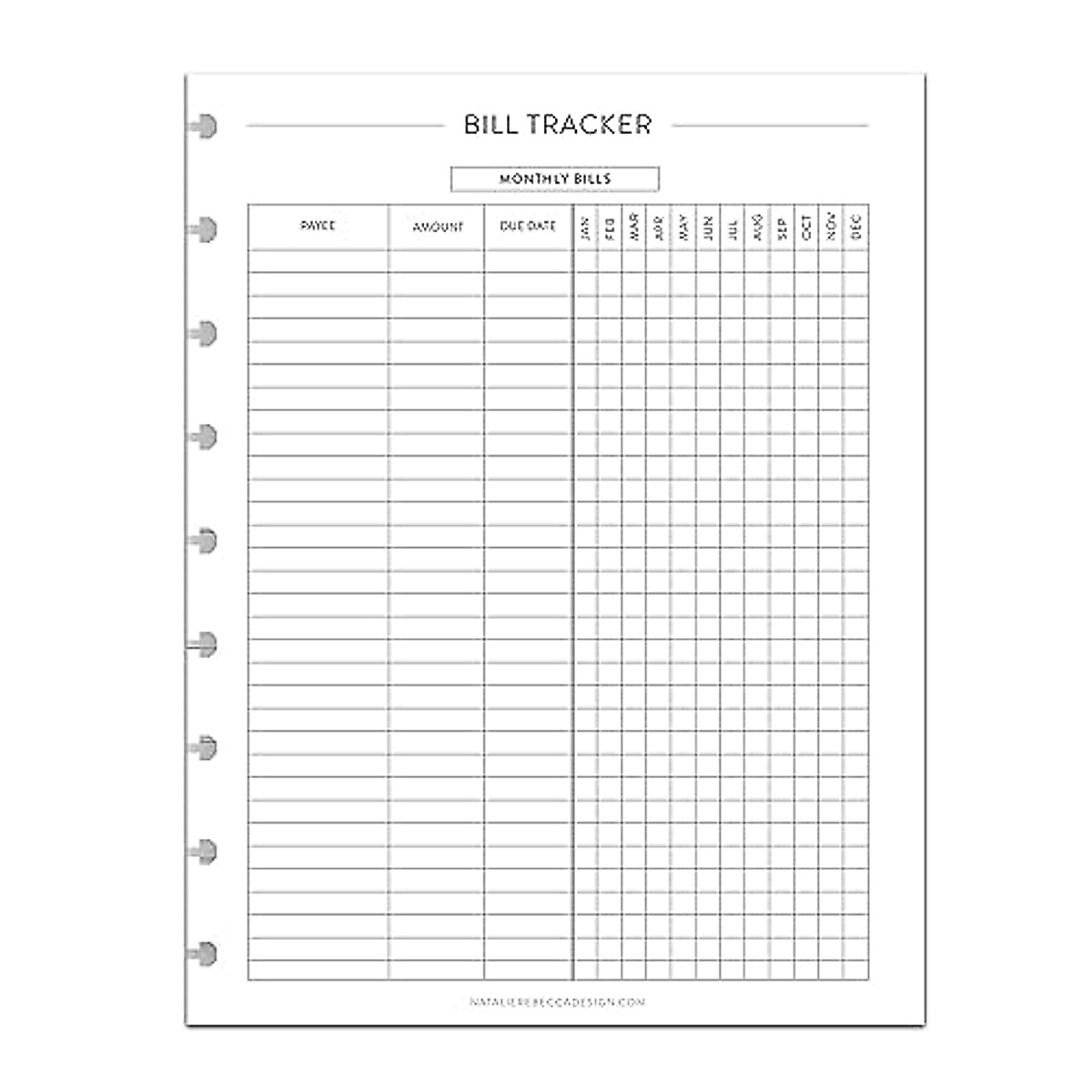 BetterNote Finance Refill Forms for Disc Notebooks, Fits Levenger Circa, Happy Planner, Staples Arc, TUL, Discbound (Bill Tracker, 11-Disc, 8.5"x11")