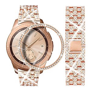 Dsytom Compatible with Galaxy Watch 42mm Band Women+ Bezel, 20mm Jewelry Watchband & Bezel Ring Cover Diamond Strap Bracelet for Samsung Galaxy Watch 4 Classic 42mm (Rose gold)