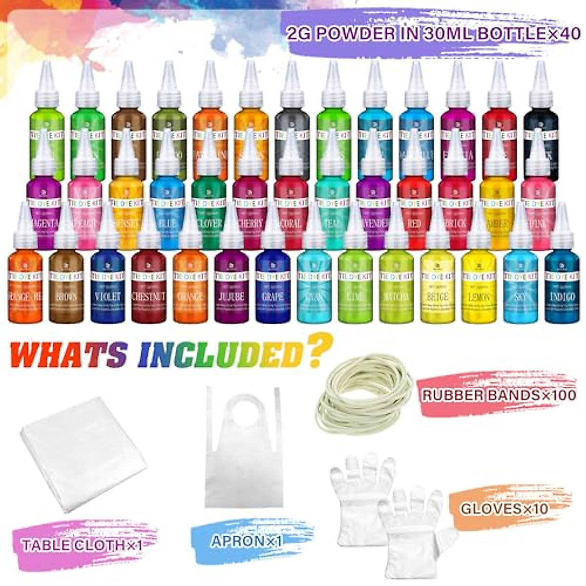Tie Dye Kit - 40 Colors Fabric Tie Dye Kits for DIY Textile Paint Art - All-in-1 Tie-Dye Color Powder Set for Shirt, Hoodie, Fabric Clothes Painting, Party Supplies, Adults and Kids Handmade Crafts