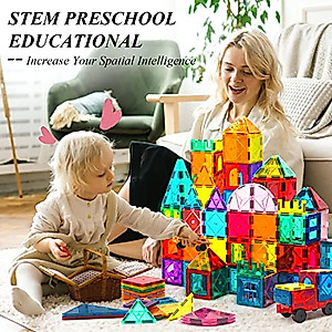 Aquadawn 110 Pieces Magnetic Building Tiles Set with 2 Cars, Magnetic Building Blocks for Toddlers 1-3, Educational Toys Tiles for Kids Ages 4-8, 3D Magnet Building Blocks Toys Gifts for Girls Boys